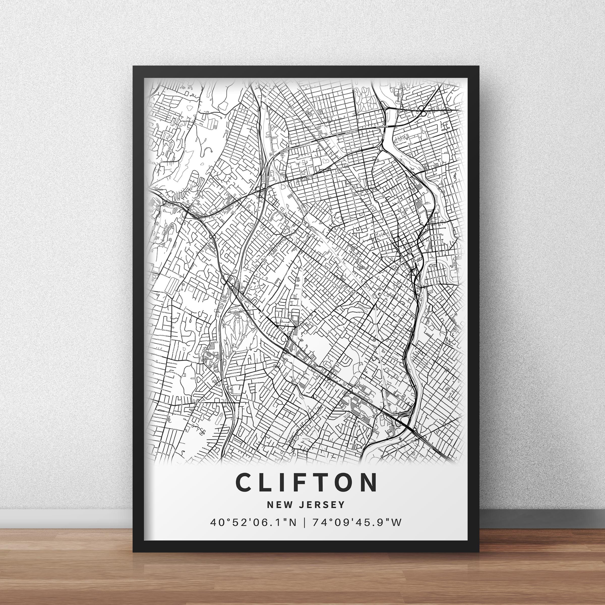 Printable Map of Clifton, New Jersey, USA With Street Names - Instant ...