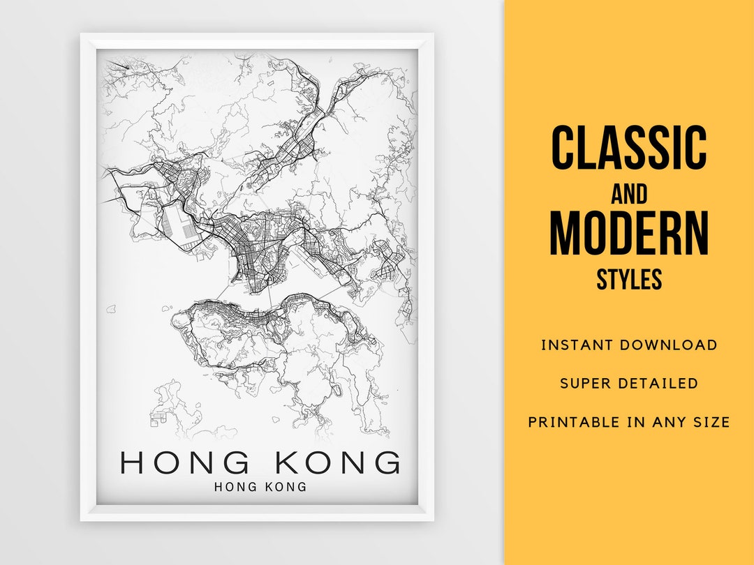 Printable Map of Hong Kong, 香港 Instant Download City Map Wall Art - Etsy