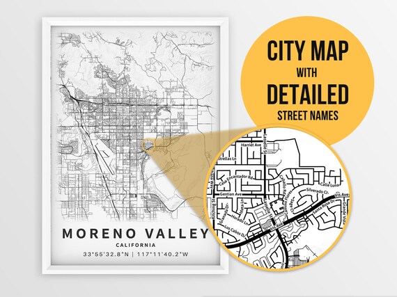 Printable Map of Moreno Valley California CA United States | Etsy