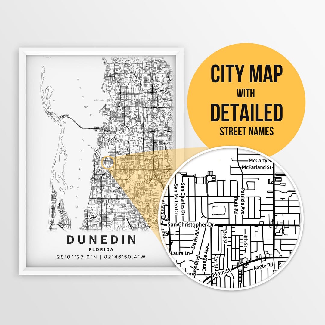 Printable Map of Dunedin, Florida, USA With Street Names - Instant ...