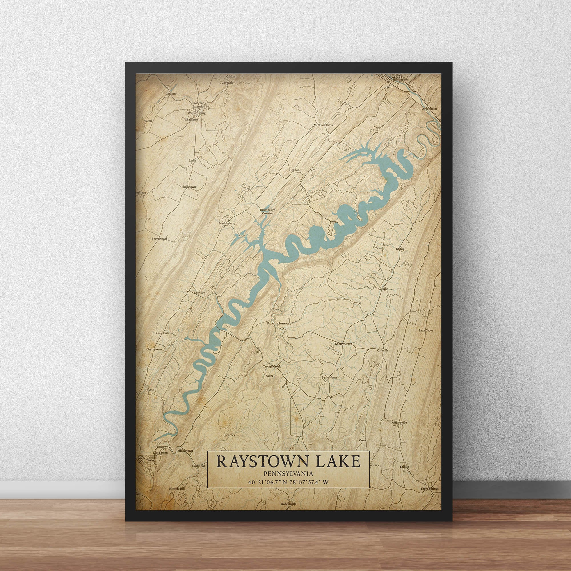 Raystown Lake Vintage Style Map, Printable Pennsylvania Lake House ...