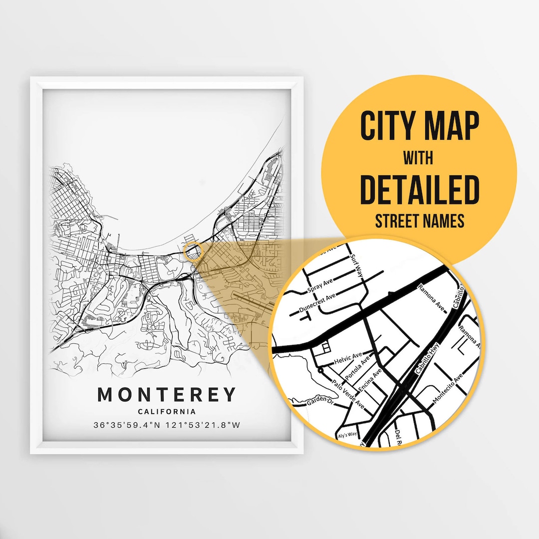 Printable Map of Monterey, California, USA With Street Names - Instant ...