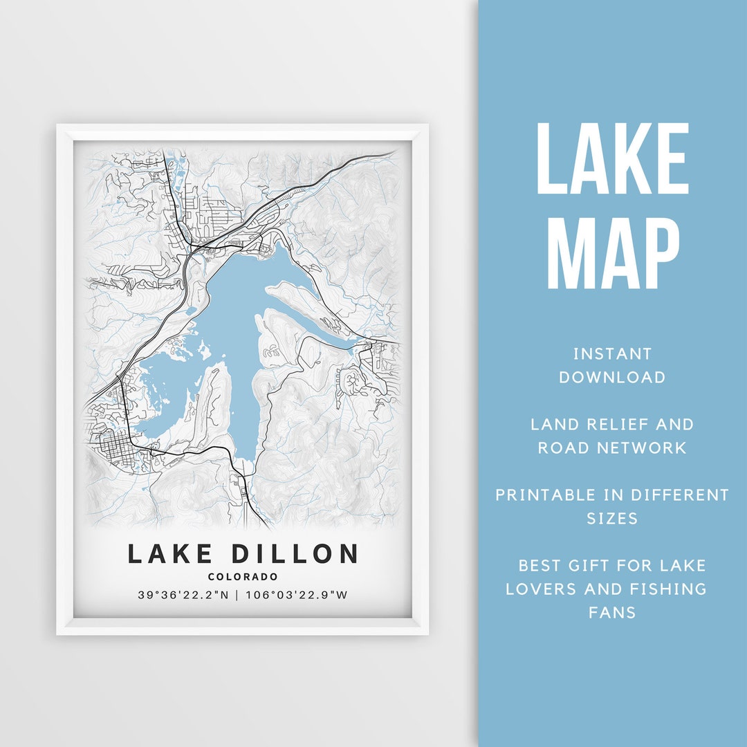 Printable Map of Lake Dillon, Colorado, US - Instant Download \ Lake ...