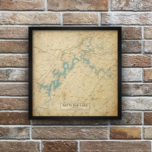 Printable Vintage Style Map Watts Bar Lake, Tennessee With City Names ...