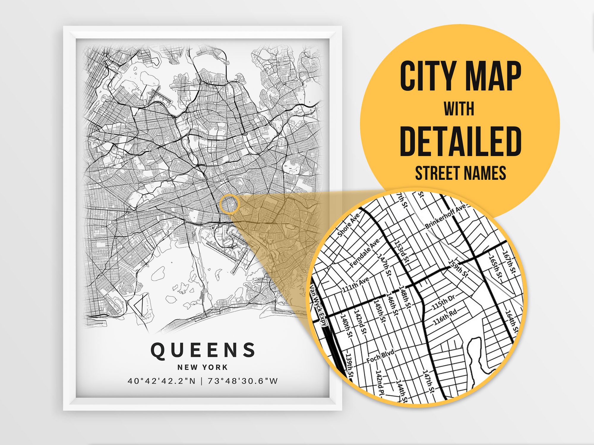 Printable Map of Queens New York City NY United States with | Etsy