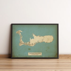 Cayman Islands Vintage Style Map: Roads and City Names, Printable ...