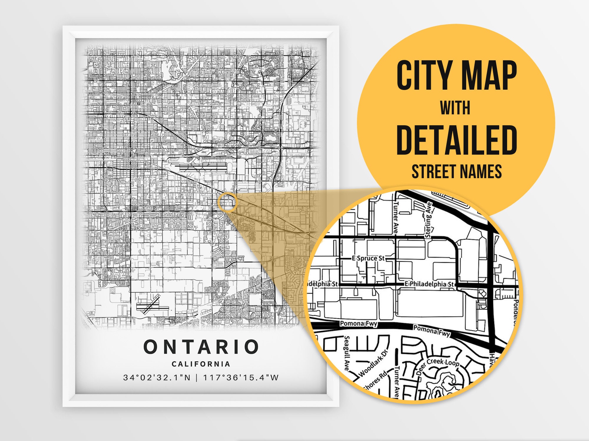 Printable Map of Ontario California CA United States With - Etsy