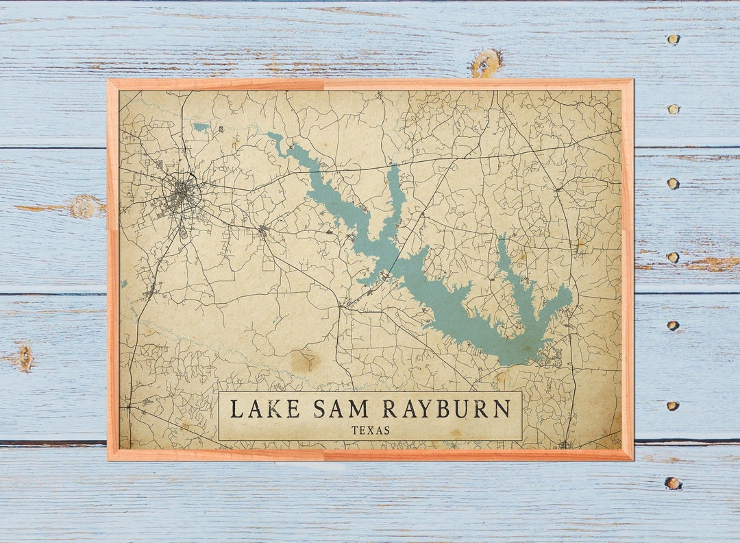 Vintage Style Map of Sam Rayburn Reservoir Texas USA Instant - Etsy