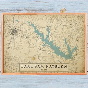 Vintage Style Map of Sam Rayburn Reservoir Texas USA Instant - Etsy