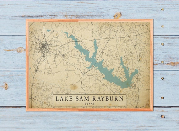 Vintage Style Map of Sam Rayburn Reservoir Texas USA Instant - Etsy