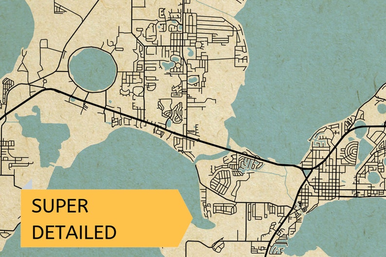 Vintage Style Map of Harris Chain of Lakes Florida USA - Etsy Ireland