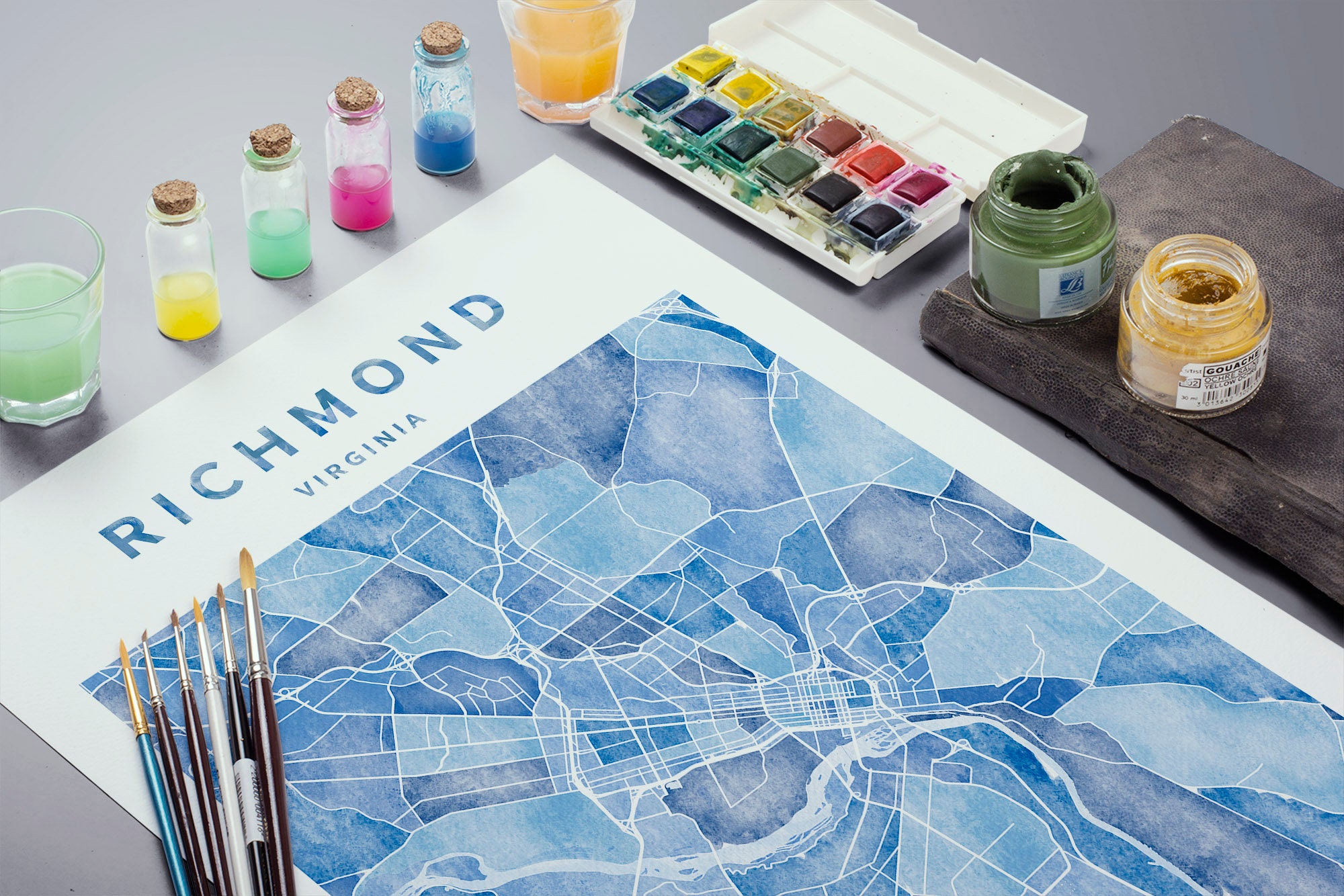 Printable Watercolor Map of Richmond Virginia United States - Etsy