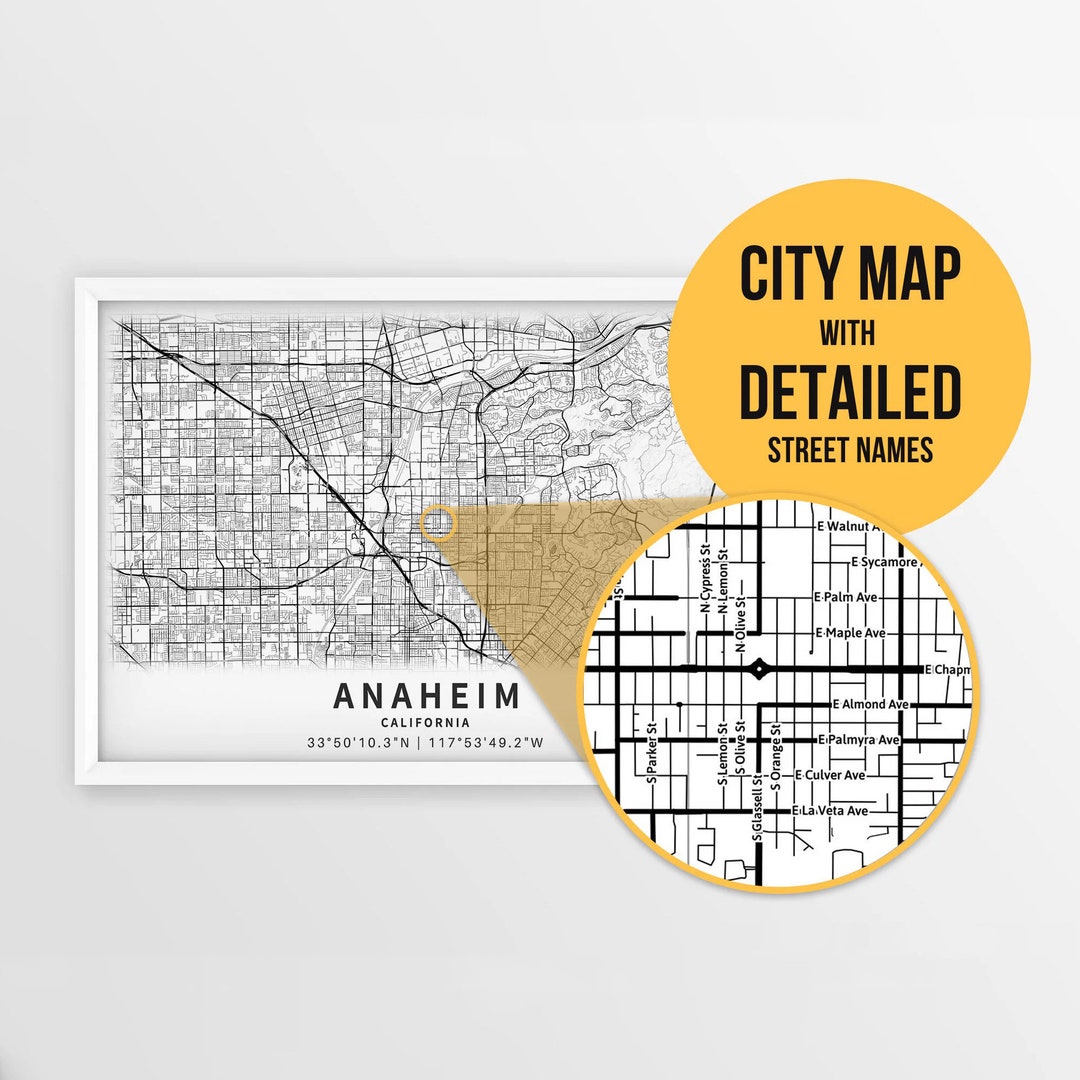 Printable Map of Anaheim, California, USA With Street Names - Instant ...