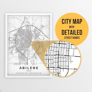 Printable Map of Abilene, Texas, USA With Street Names - Instant Download \ City Map \ Travel ...