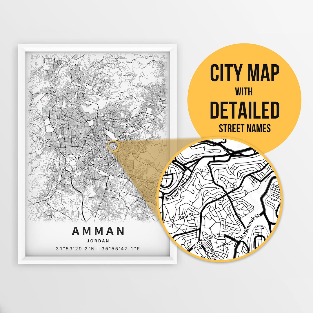 Printable Map of Amman, Jordan With Street Names Instant Download City ...