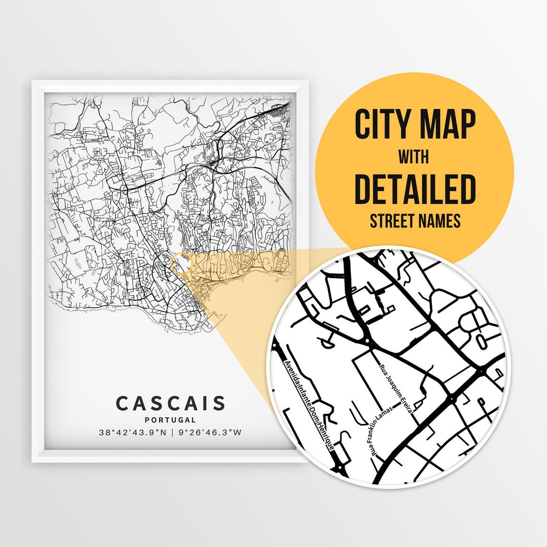Printable Map of Cascais, Portugal With Street Names - Instant Download ...