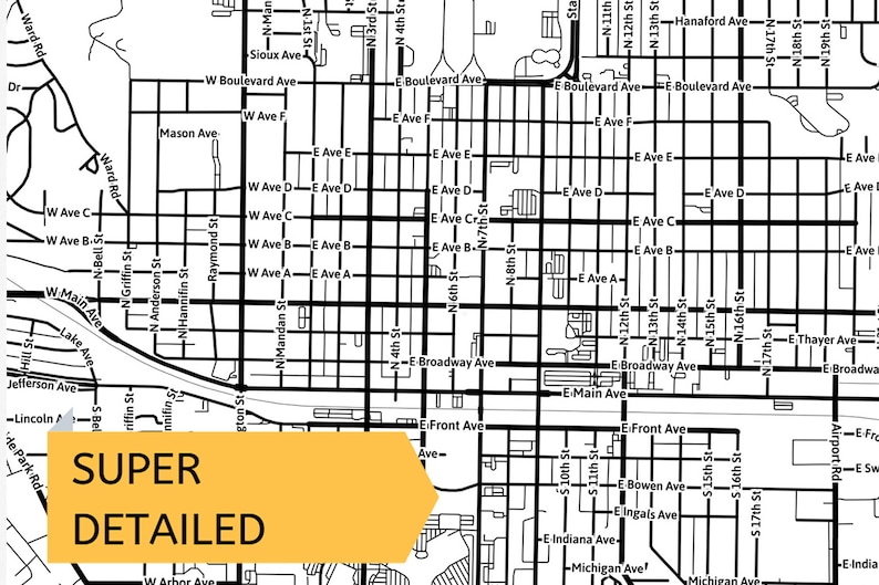 Printable Map of Bismarck North Dakota United States With - Etsy