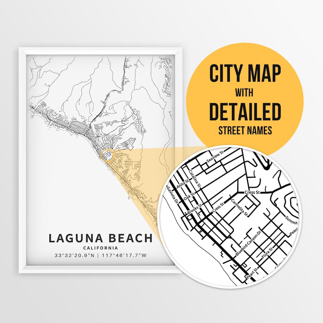 Printable Map of Laguna Beach, California, USA With Street Names ...