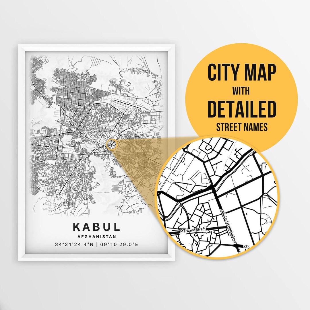 Printable Map of Kabul, Afghanistan With Street Names - Instant ...