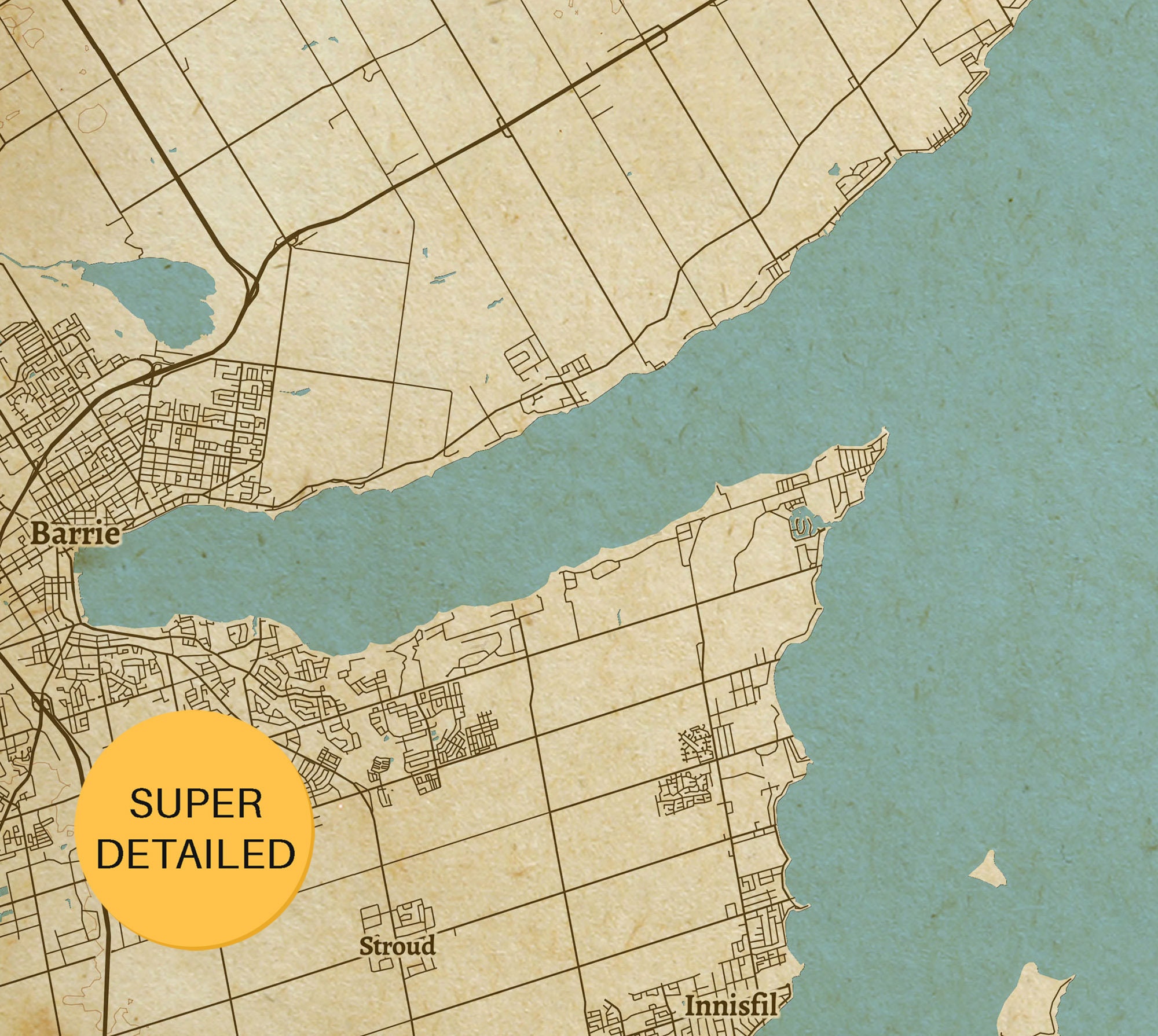 Lake Simcoe Vintage Style Map, Printable Ontario, Canada Lake House ...