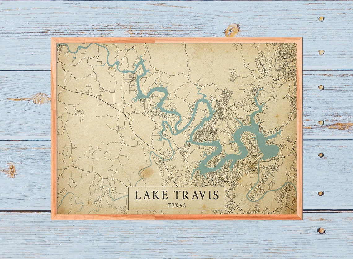 Vintage Style Map of Lake Travis Texas USA Instant Download | Etsy