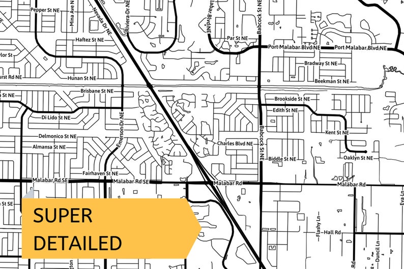 Printable Map of Palm Bay, Florida With Street Names - Instant Download ...