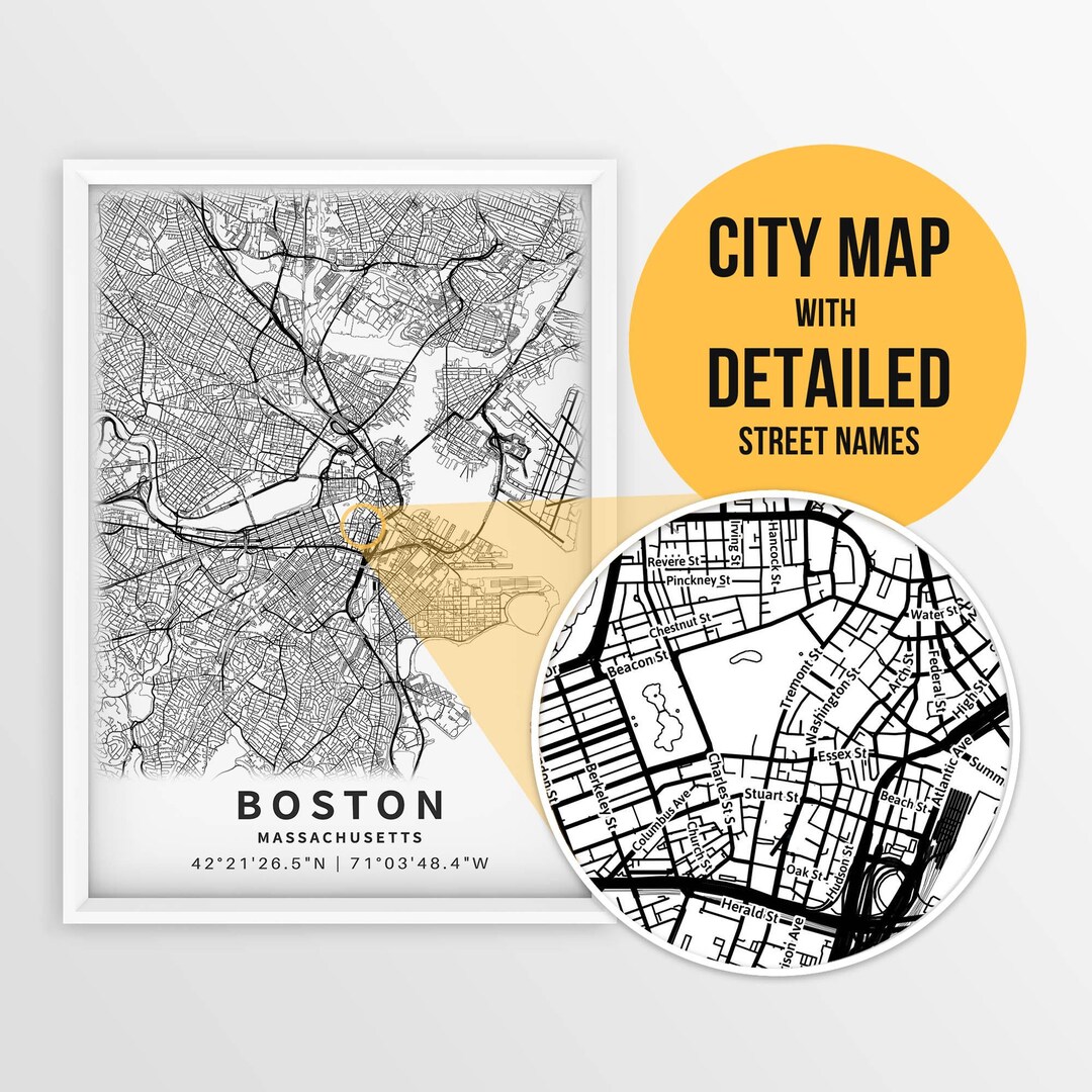 Downtown Boston, Massachusetts, USA With Street Names - Instant ...