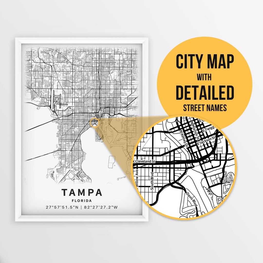 Printable Map of Tampa, Florida, USA With Street Names - Instant ...