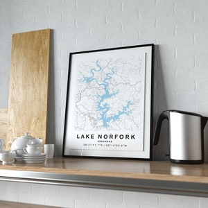 Printable Map of Norfork Lake, Arkansas, US - Instant Download \ Lake ...