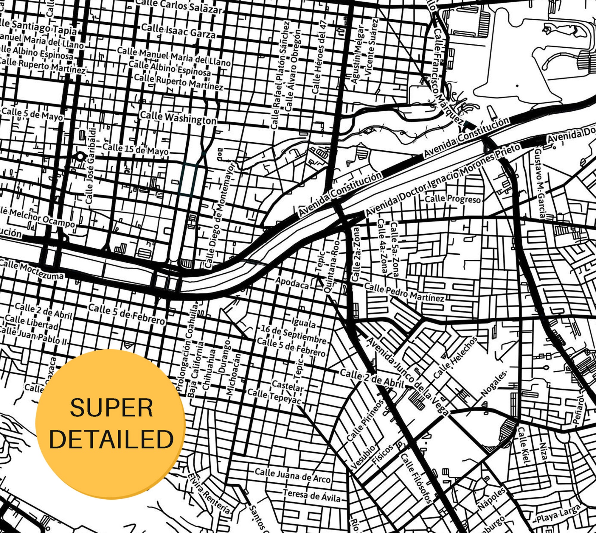Mapa imprimible de Monterrey, México con nombres de calles - Descarga ...