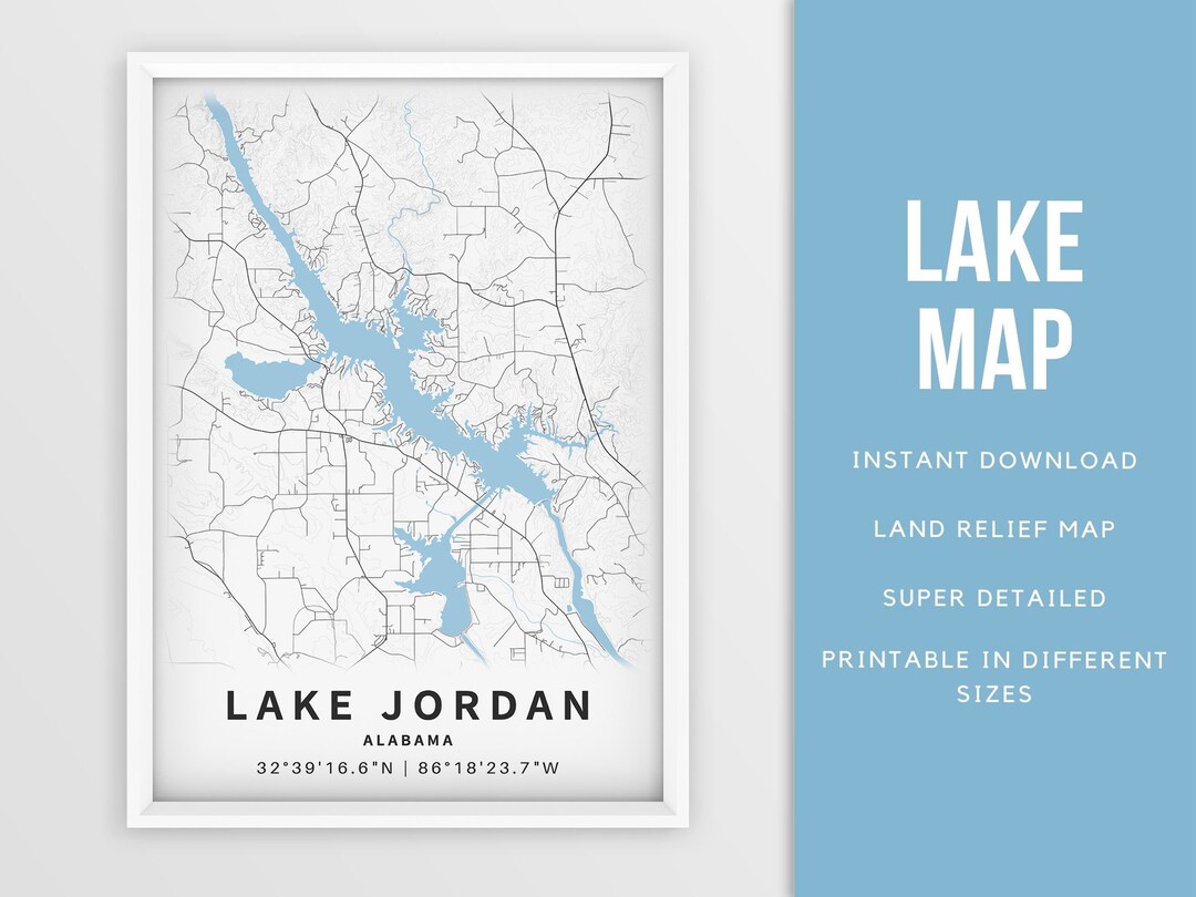 Printable Map of Jordan Lake Alabama United States Instant - Etsy