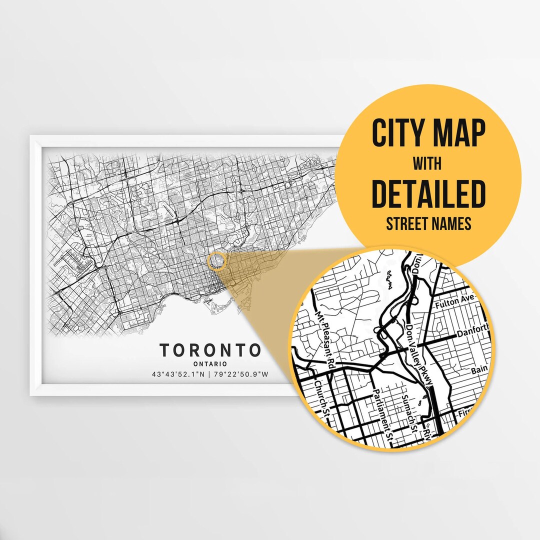 Printable Map of Toronto, Canada With Street Names - Instant Download ...