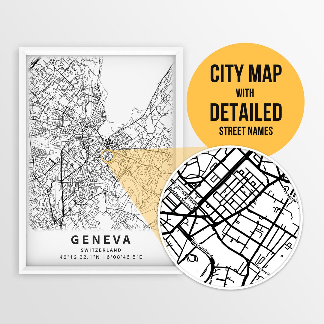 Printable Map of Geneva, Switzerland With Street Names - Instant ...