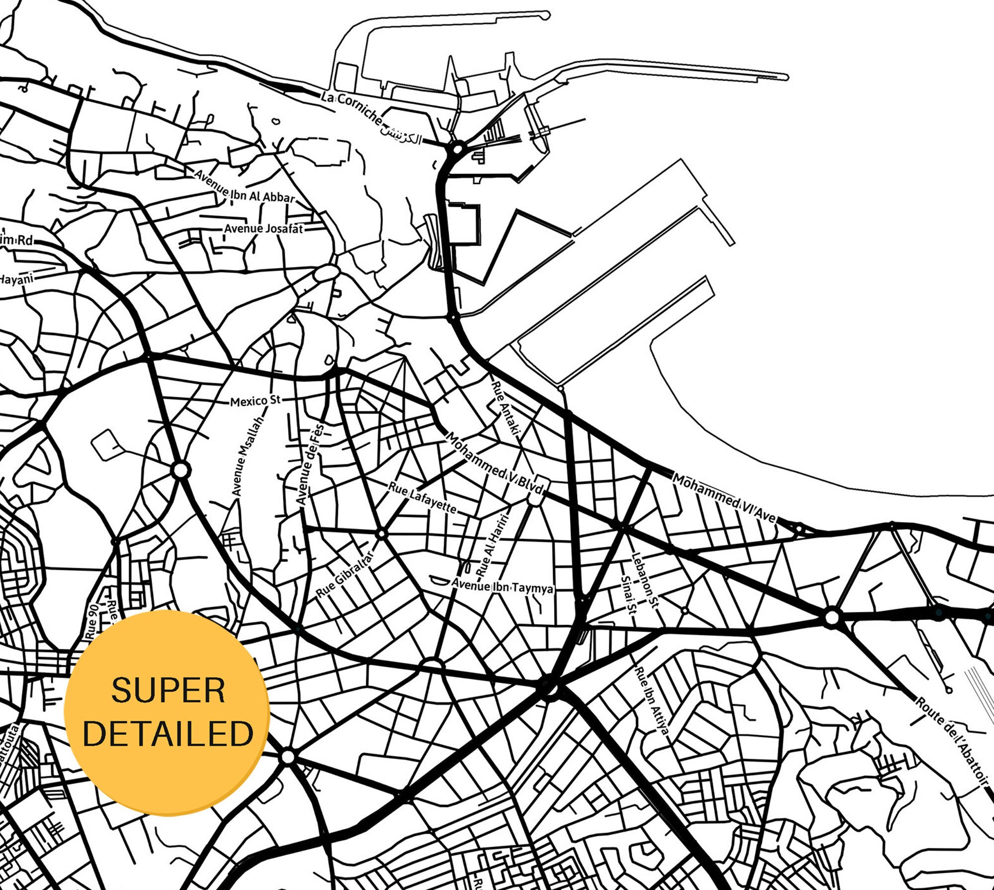 Printable Map of Tangier, Morocco With Street Names - Instant Download ...