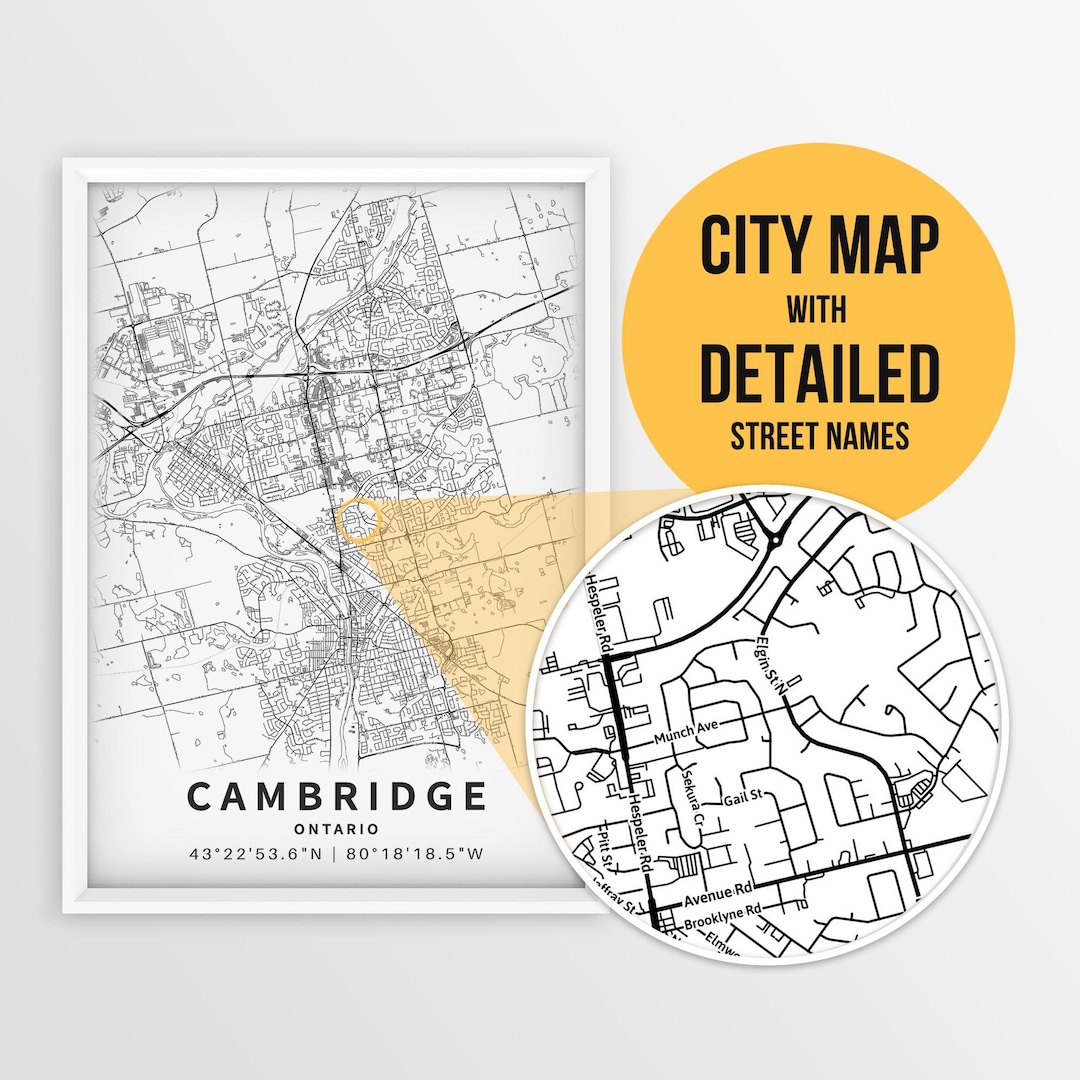 Printable Map of Cambridge, Ontario, Canada With Street Names - Instant ...