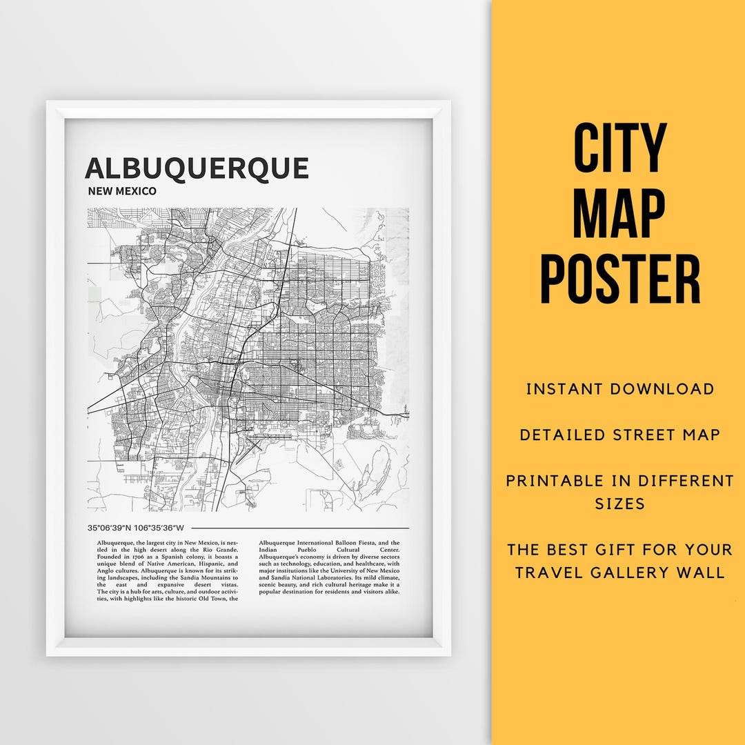 Albuquerque, New Mexico, USA Printable Map Poster Instant Download ...