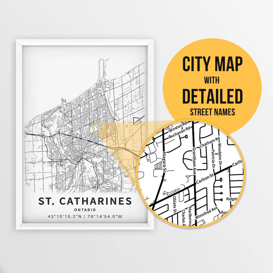 Printable Map of St. Catharines, Ontario, Canada With Street Names ...