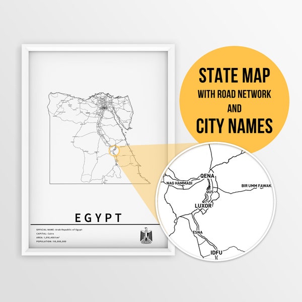 Printable Map of Egypt With City Names and Roads - Etsy UK