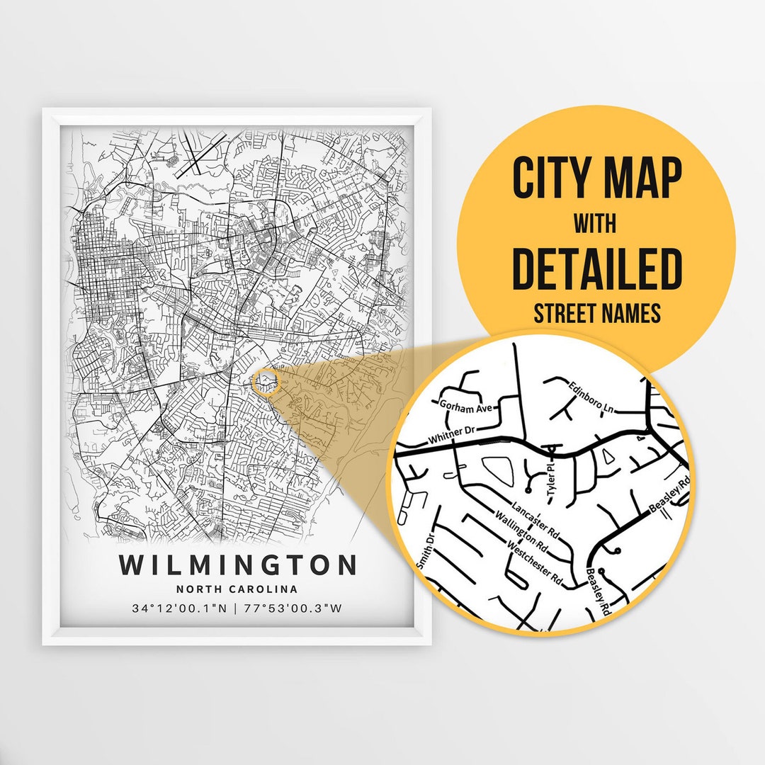 Printable Map of Wilmington, North Carolina, USA With Street Names ...