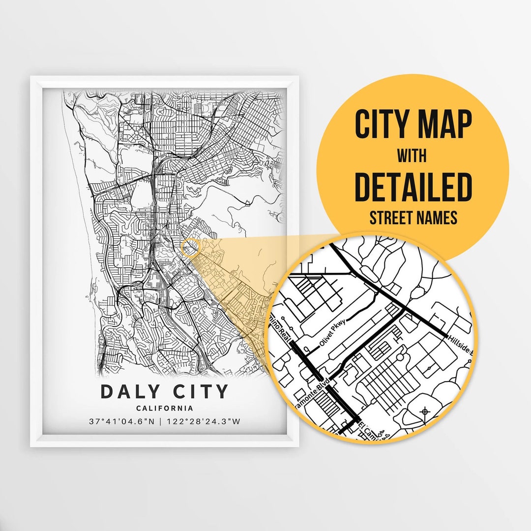 Printable Map of Daly City, California, USA With Street Names - Instant ...