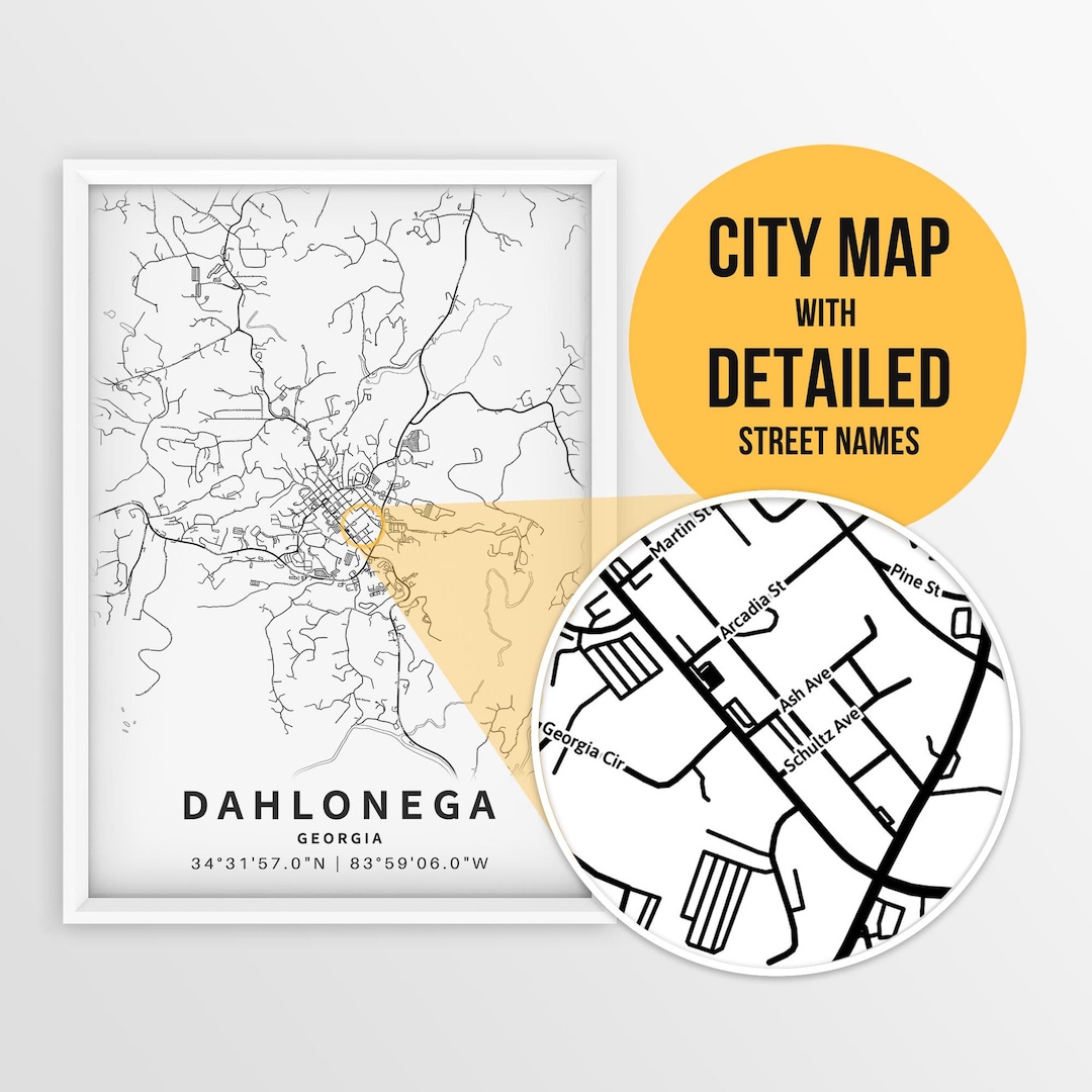 Printable Map of Dahlonega, Georgia, USA With Street Names - Instant ...