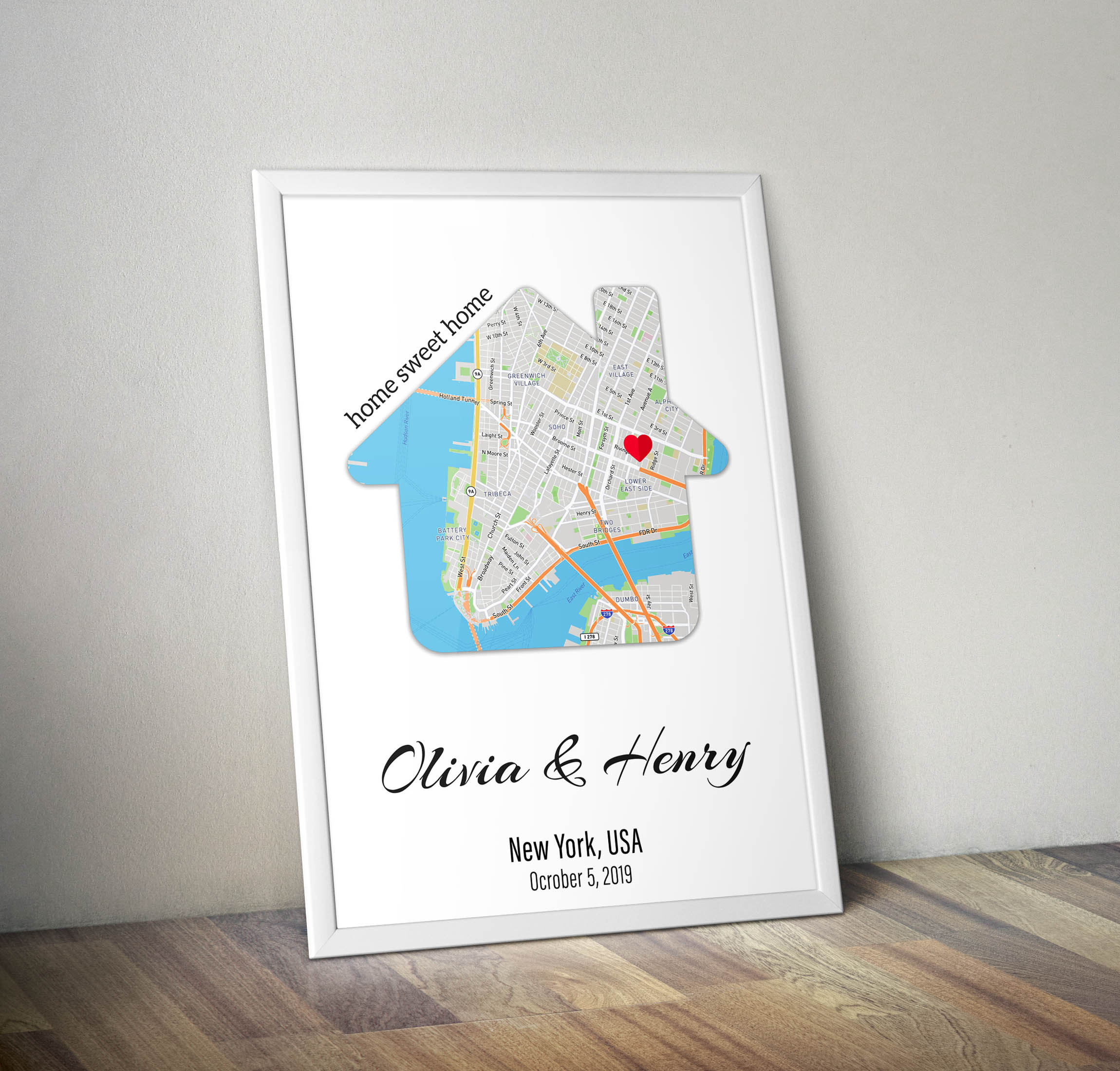 Personalized Home Map First Home Gift for Couple Home Sweet | Etsy