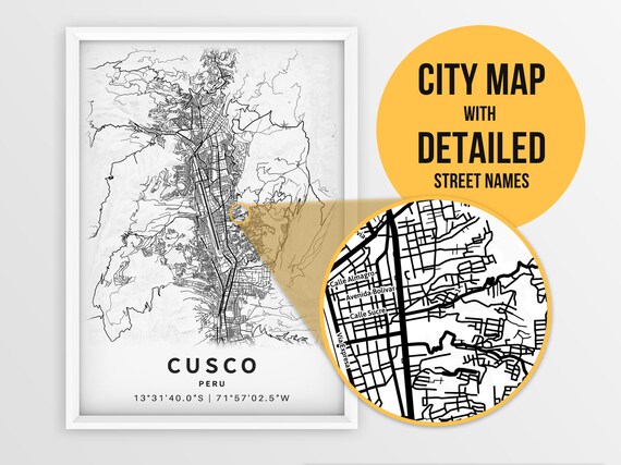 Printable Map of Cusco Peru With Street Names Instant | Etsy