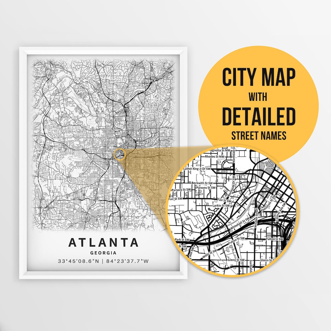 Printable Map of Atlanta, Georgia, USA With Street Names - Instant ...