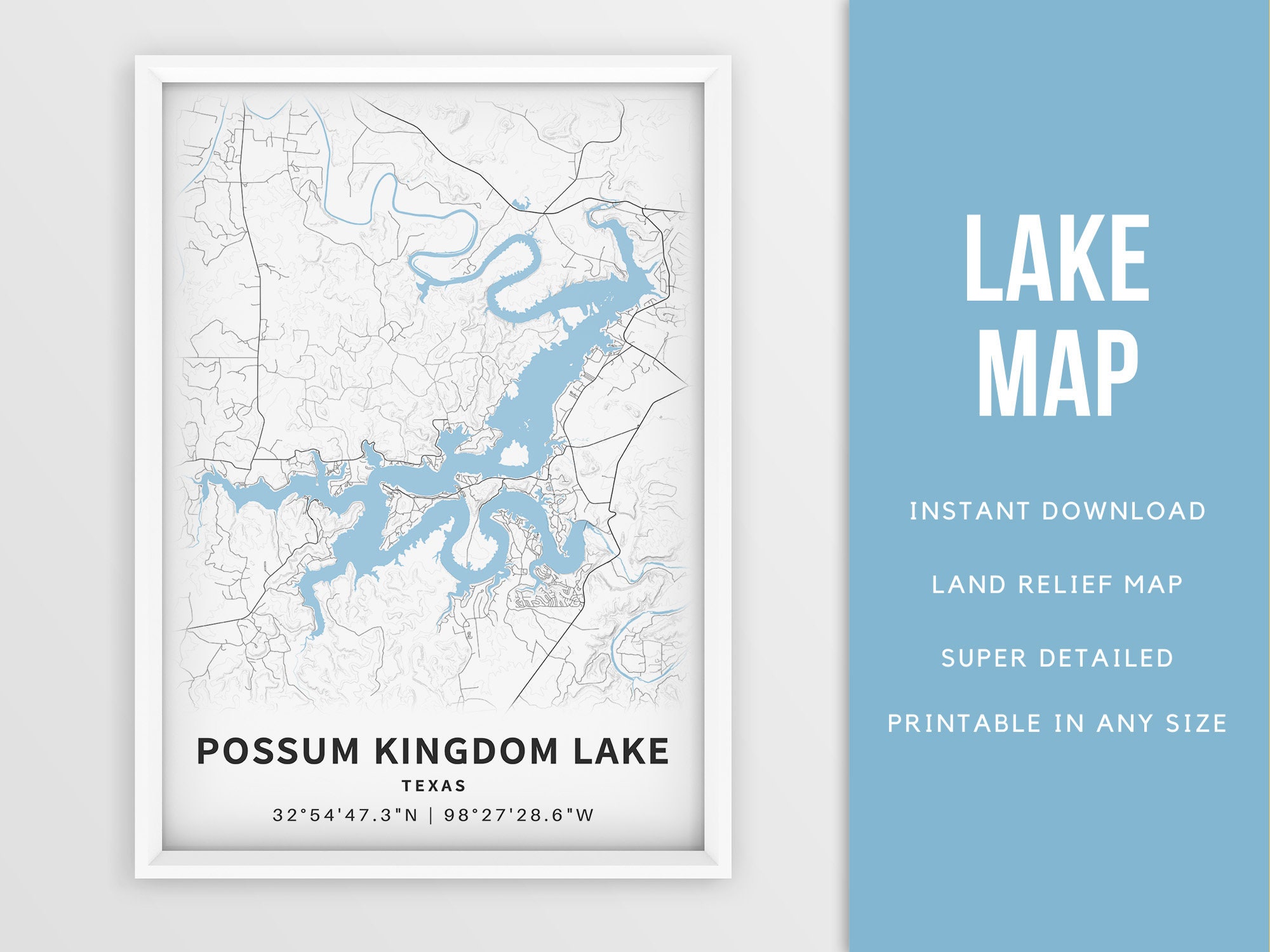 Printable Map of Possum Kingdom Lake Texas United States - Etsy