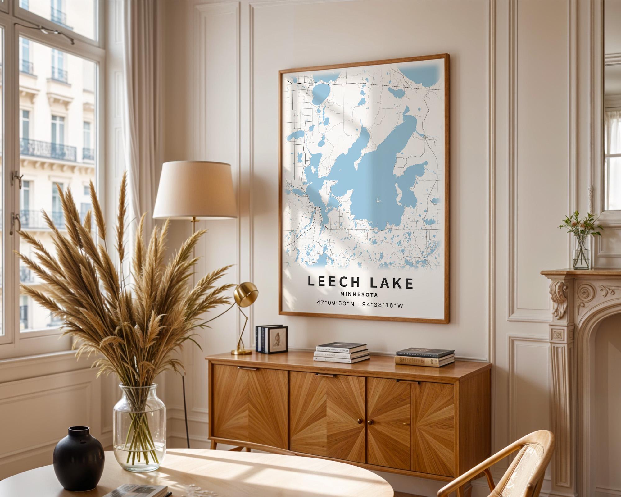 Leech Lake Map Poster, Printable Minnesota Lake House Decor (instant ...