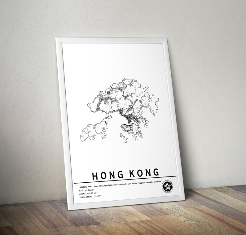 Printable Map of Hong Kong With City Names and Roads - Instant Download ...