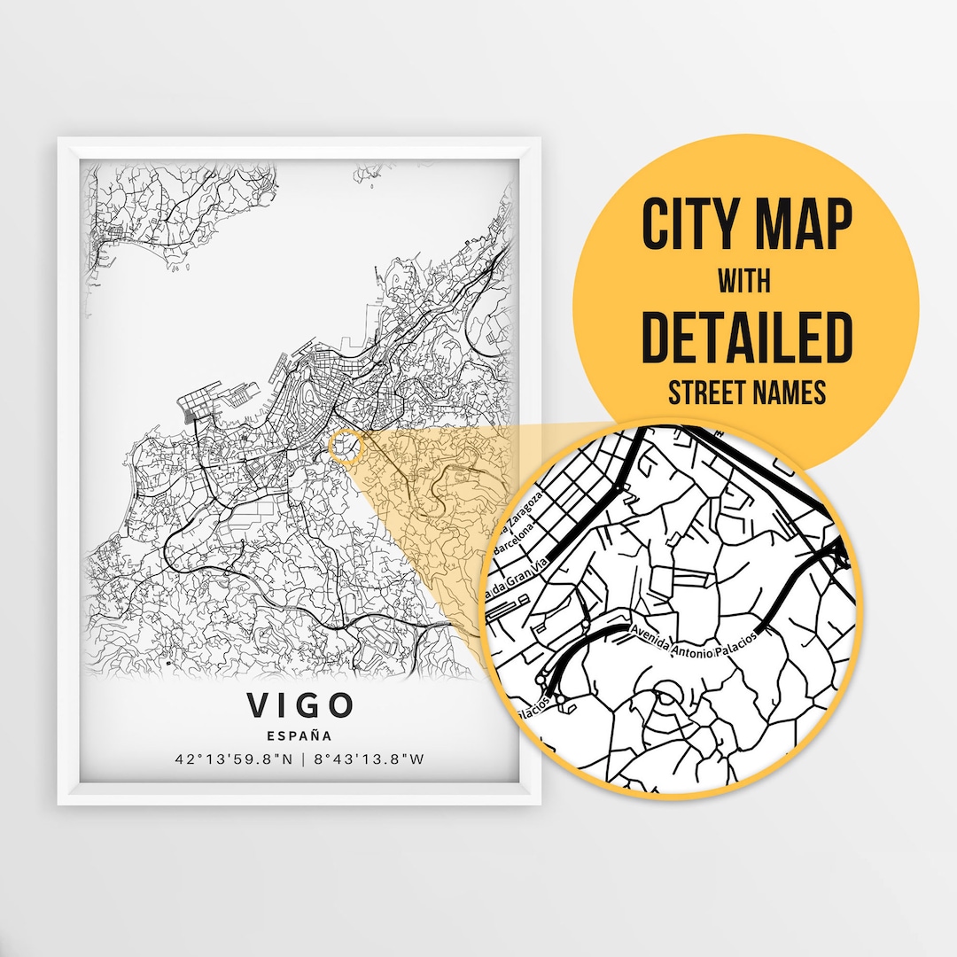 Printable Map of Vigo, Spain With Street Names Instant Download City ...