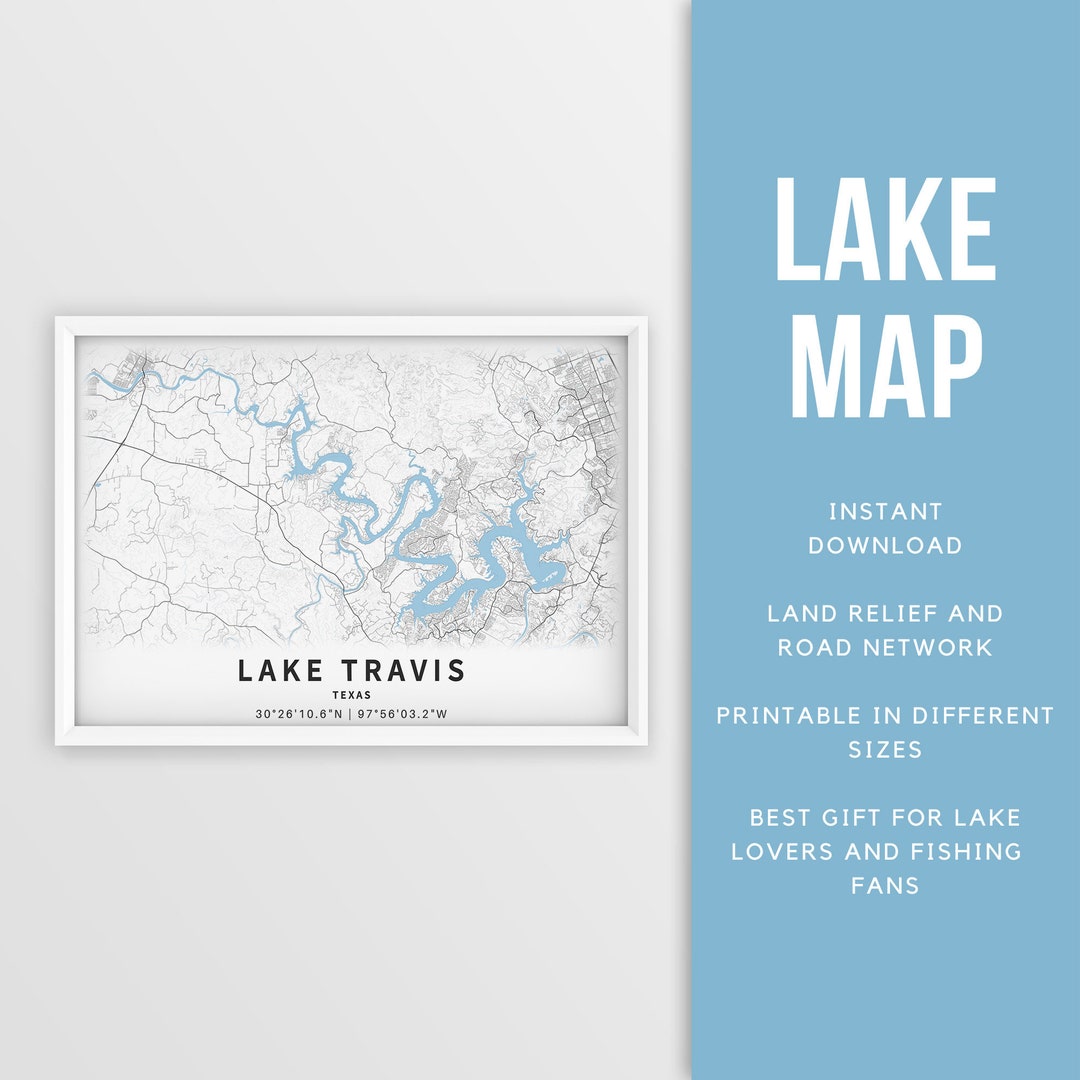 Printable Map of Lake Travis, Texas, US - Instant Download \ Lake Map ...
