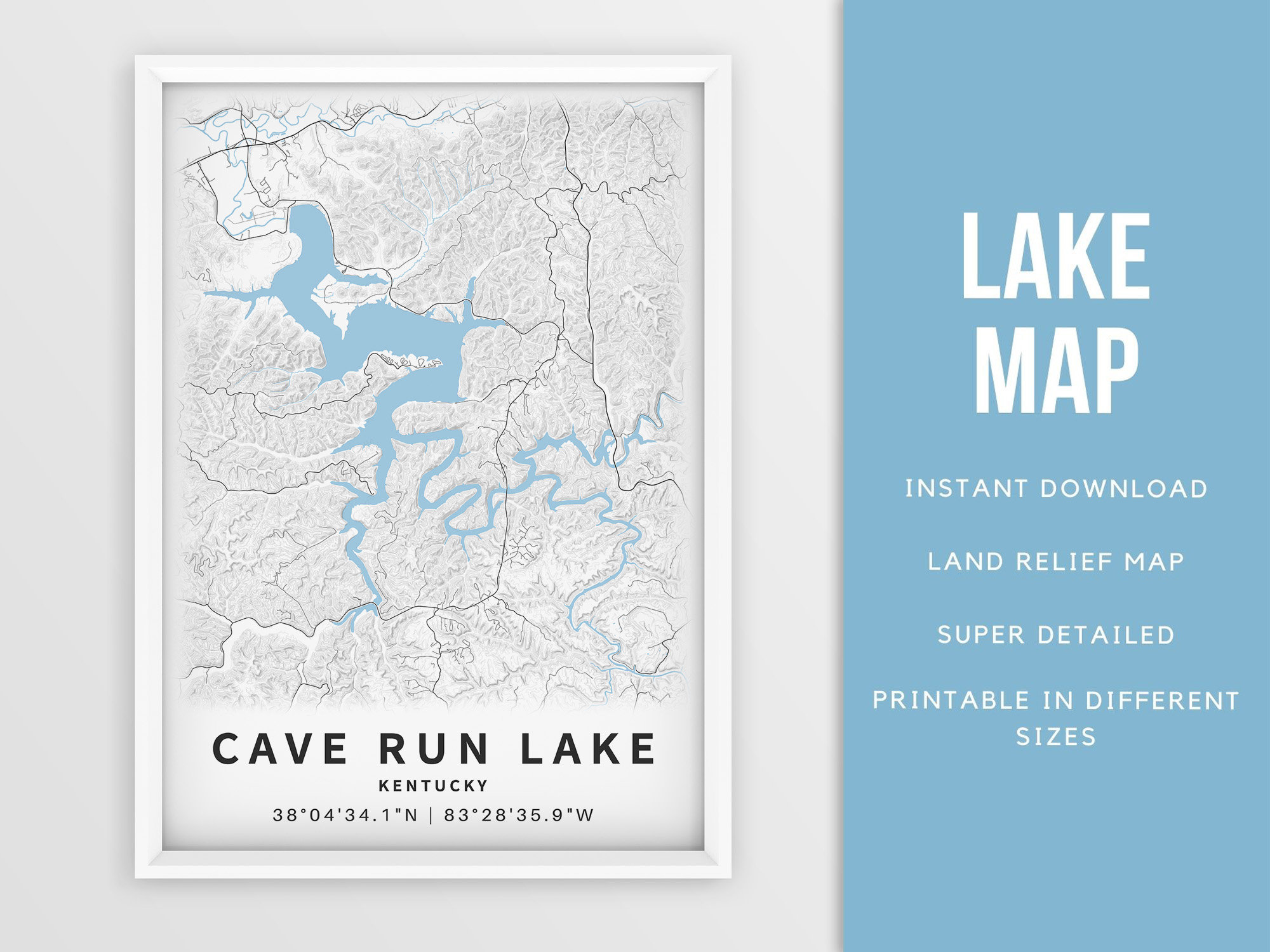 Printable Map of Cave Run Lake Kentucky United States - Etsy